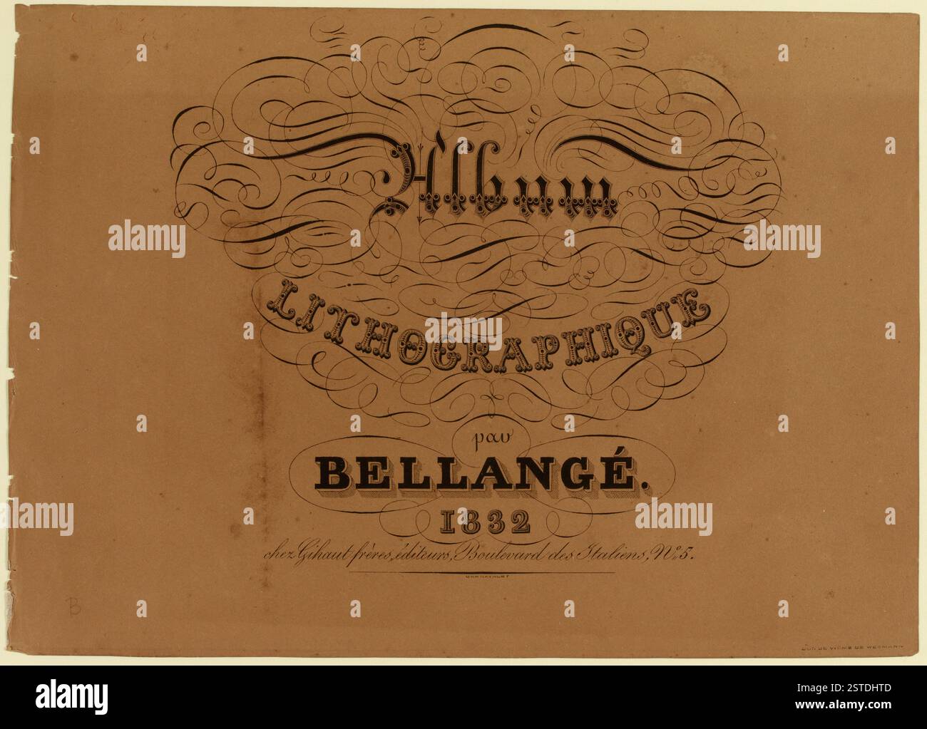 The cover of the 1832 lithographic album features intricate typography ...