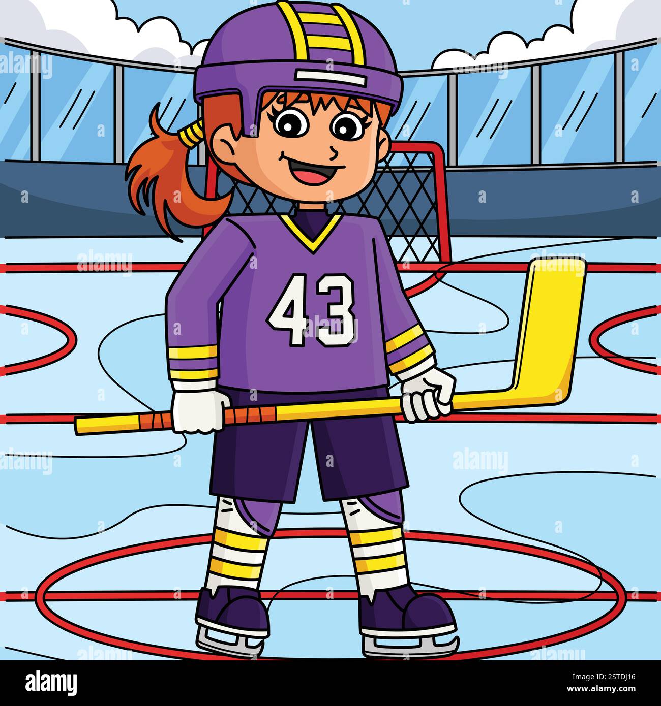 Ice Hockey Girl Player at the Center Line Colored Stock Vector Image ...