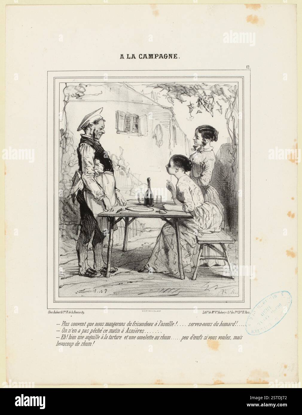 In the countryside, two women sit at a table on a terrace and converse ...