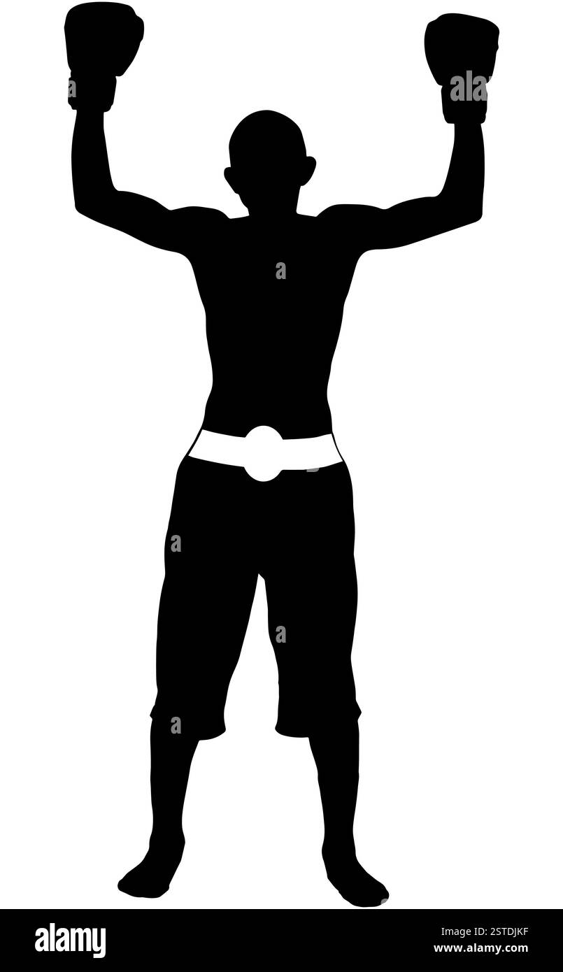 Boxer winner exults - silhouette on white background Stock Photo - Alamy