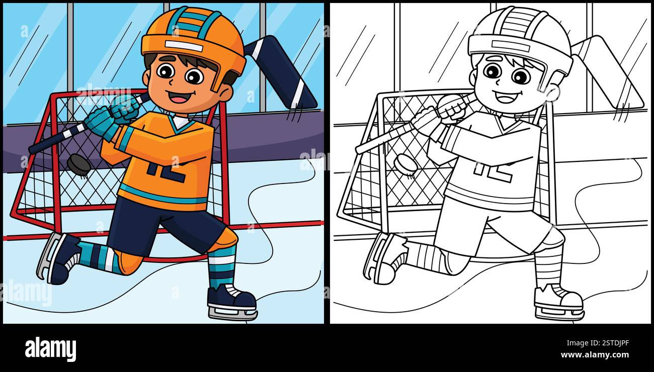 Ice Hockey Boy Player Making a Goal Illustration Stock Vector Image ...