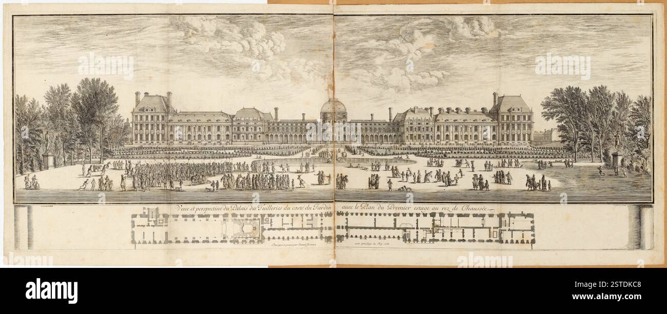 A view of the Tuileries Gardens in Paris, featuring various characters ...