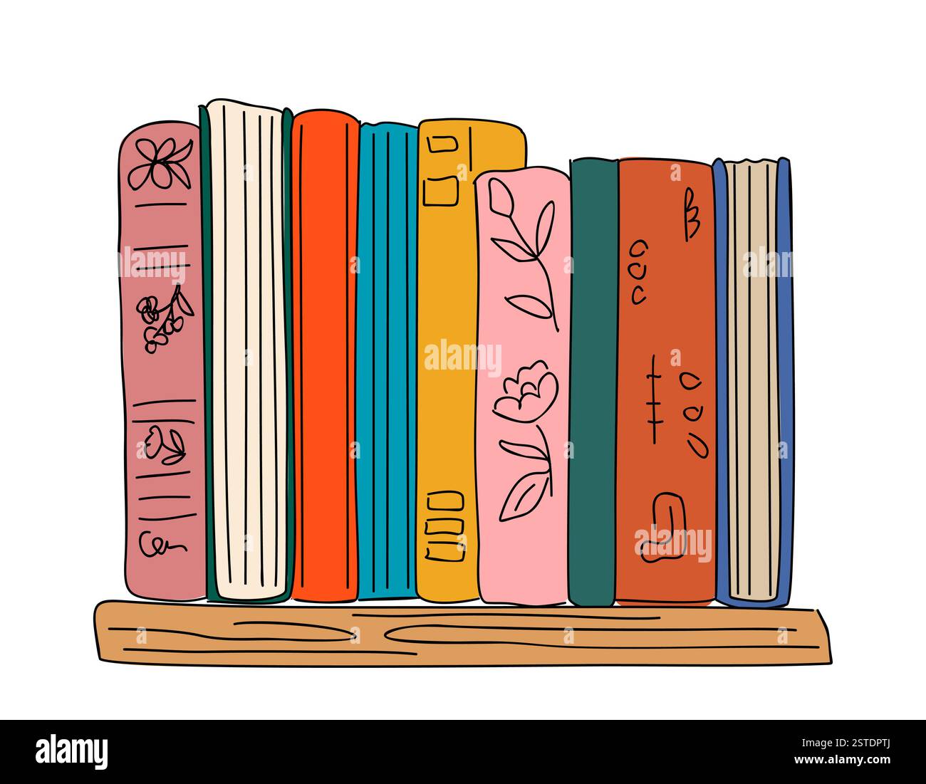 Books row on shelf. Bookshelf, home library Stock Vector Image & Art - Alamy