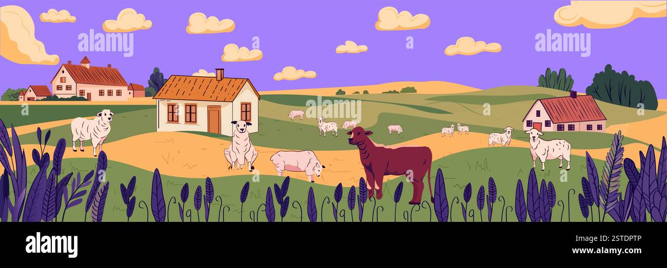 Sheep grazing fields Stock Vector Images - Alamy