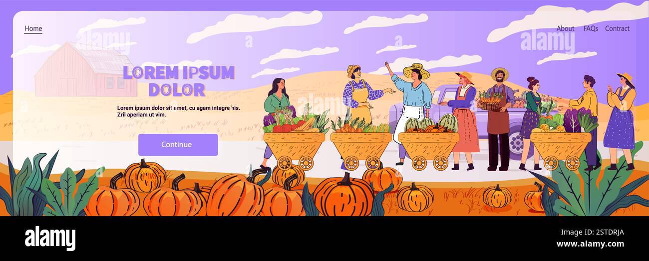 Farmers market harvest scene with people selling fresh vegetables and ...