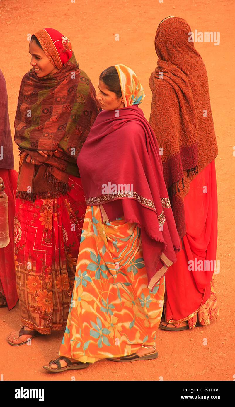 Indian women in colorful sari standing in courtyar Stock Photo - Alamy