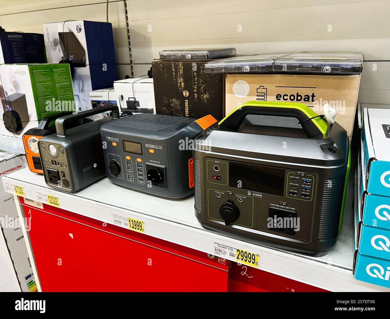 Lviv, Ukraine - February 16, 2025: Various portable power stations ...