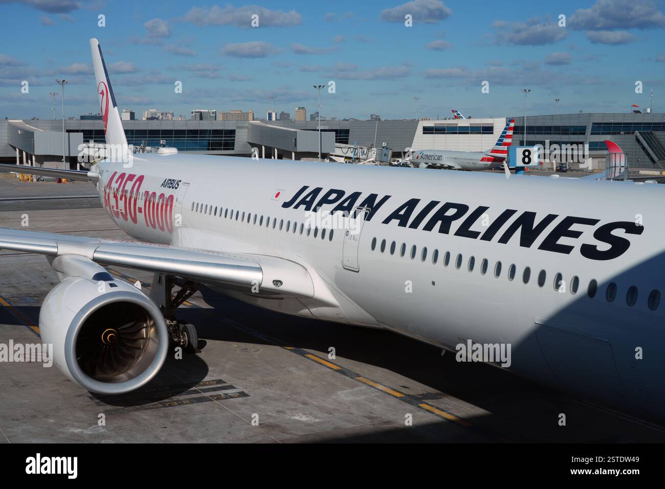 NEW YORK, USA -8 JAN 2025- View of an Airbus A350-1000 airplane from ...