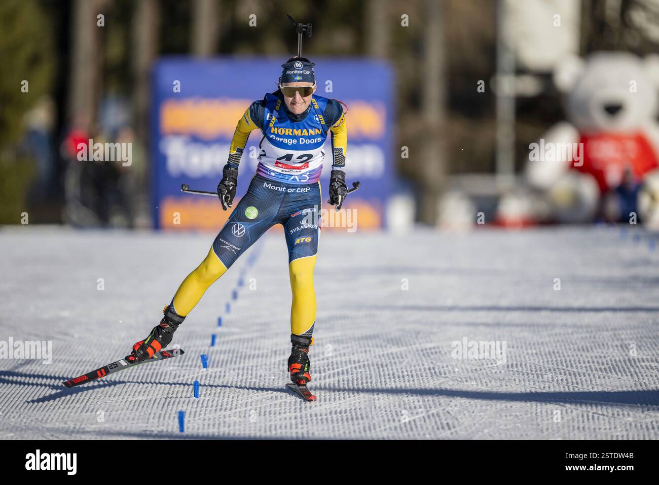 Ella Halvarsson of Sweden reacts at the finish line during the women's ...