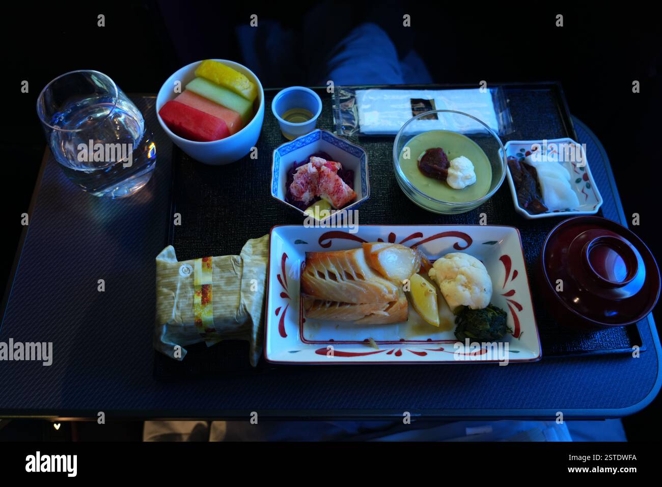 TOKYO, JAPAN -8 JAN 2025- View of an in-flight Business Class Japanese ...