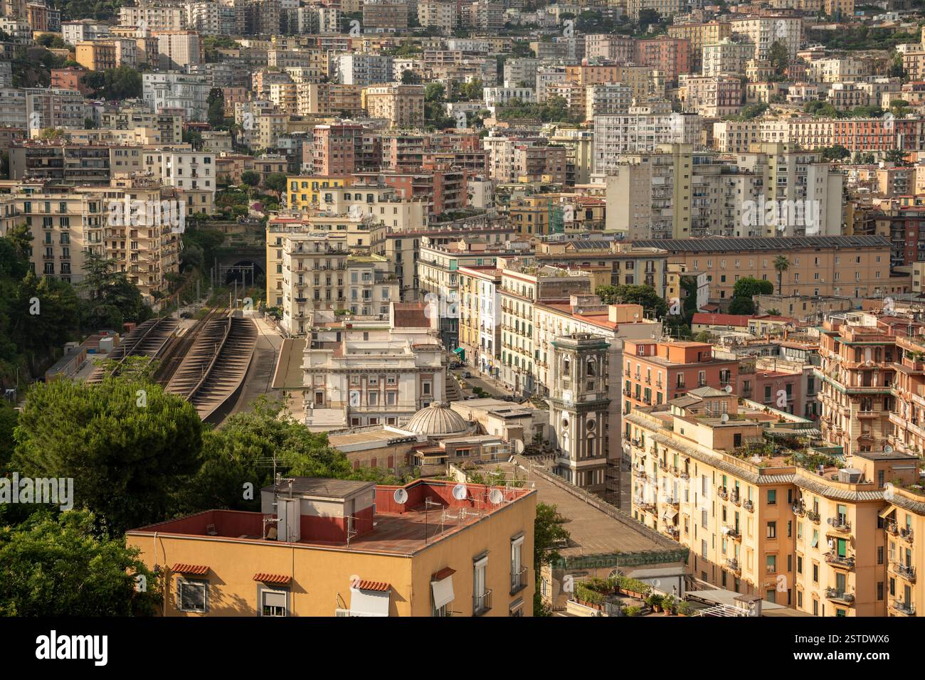 Naples, Italy - May 27, 2024: A view of Naples from above, framed by ...