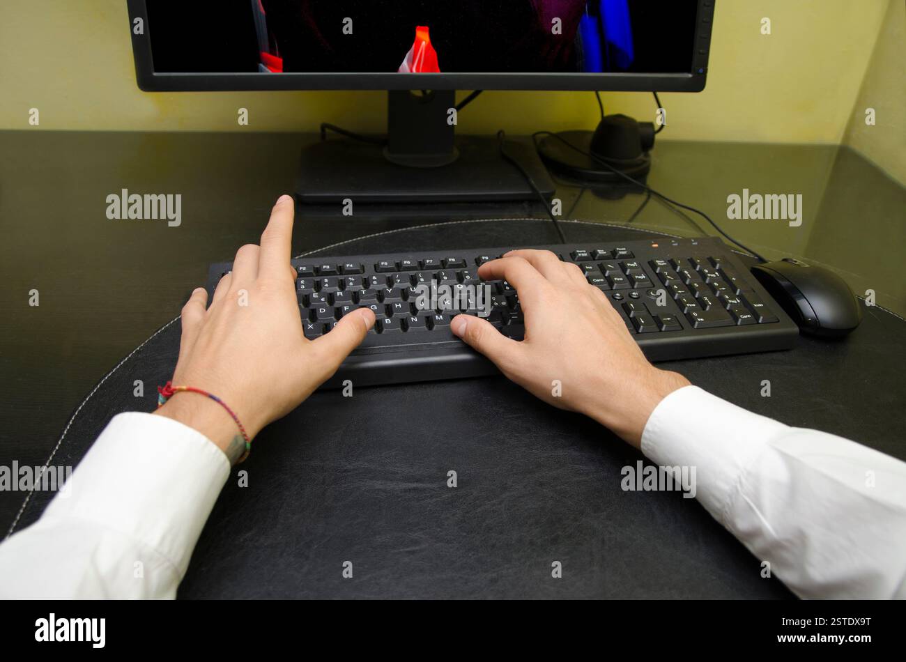 Self point of view of male hands typing on computer keyboard Stock ...