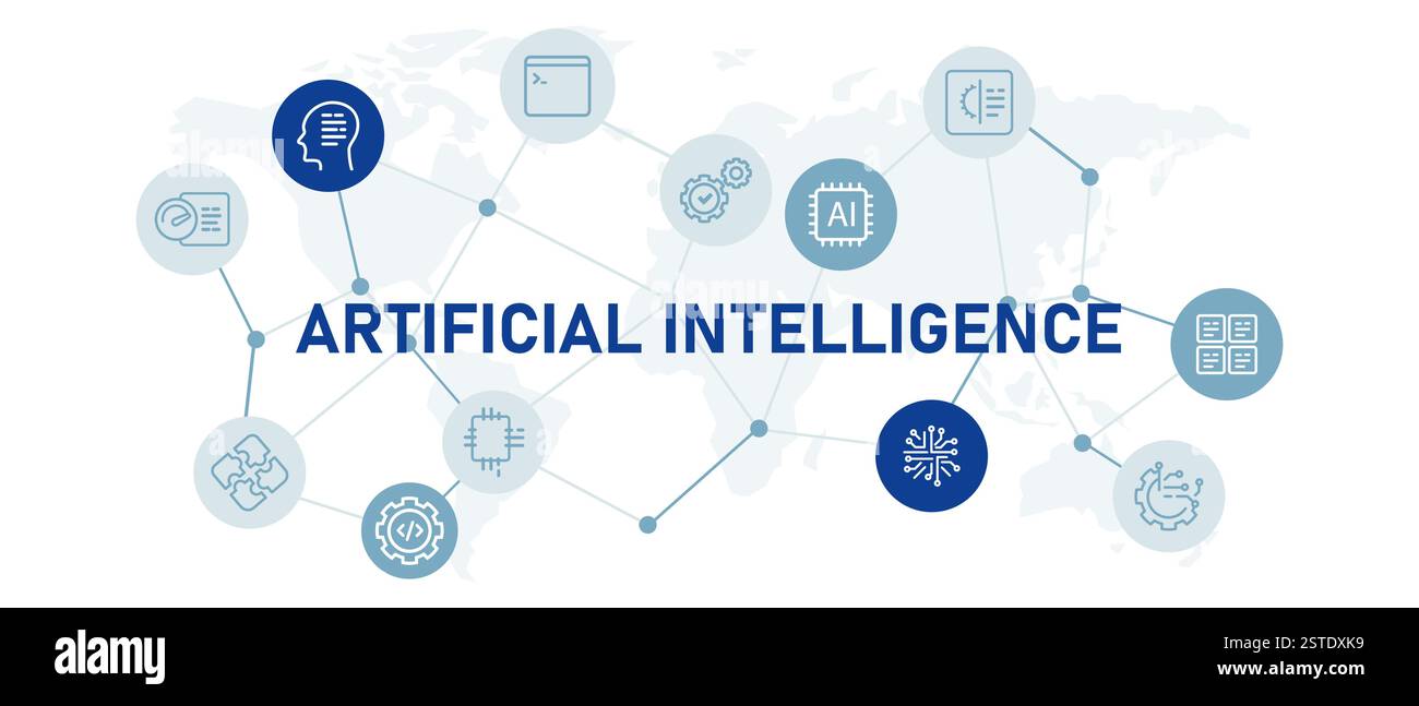 AI artificial intelligence robot software icon set with illustration machine learning smart ...