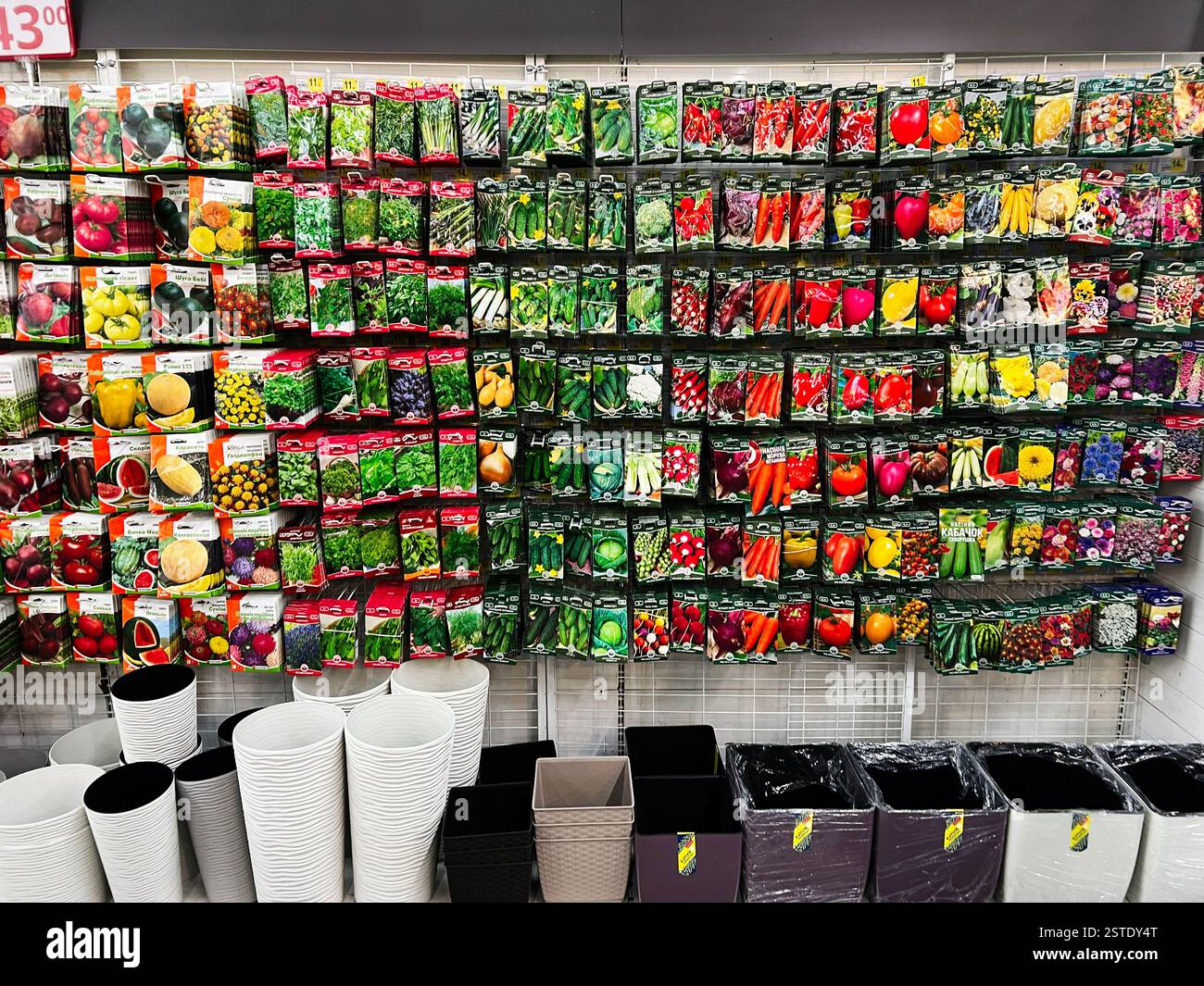 Lviv, Ukraine - February 16, 2025: A store display of packaged seeds ...