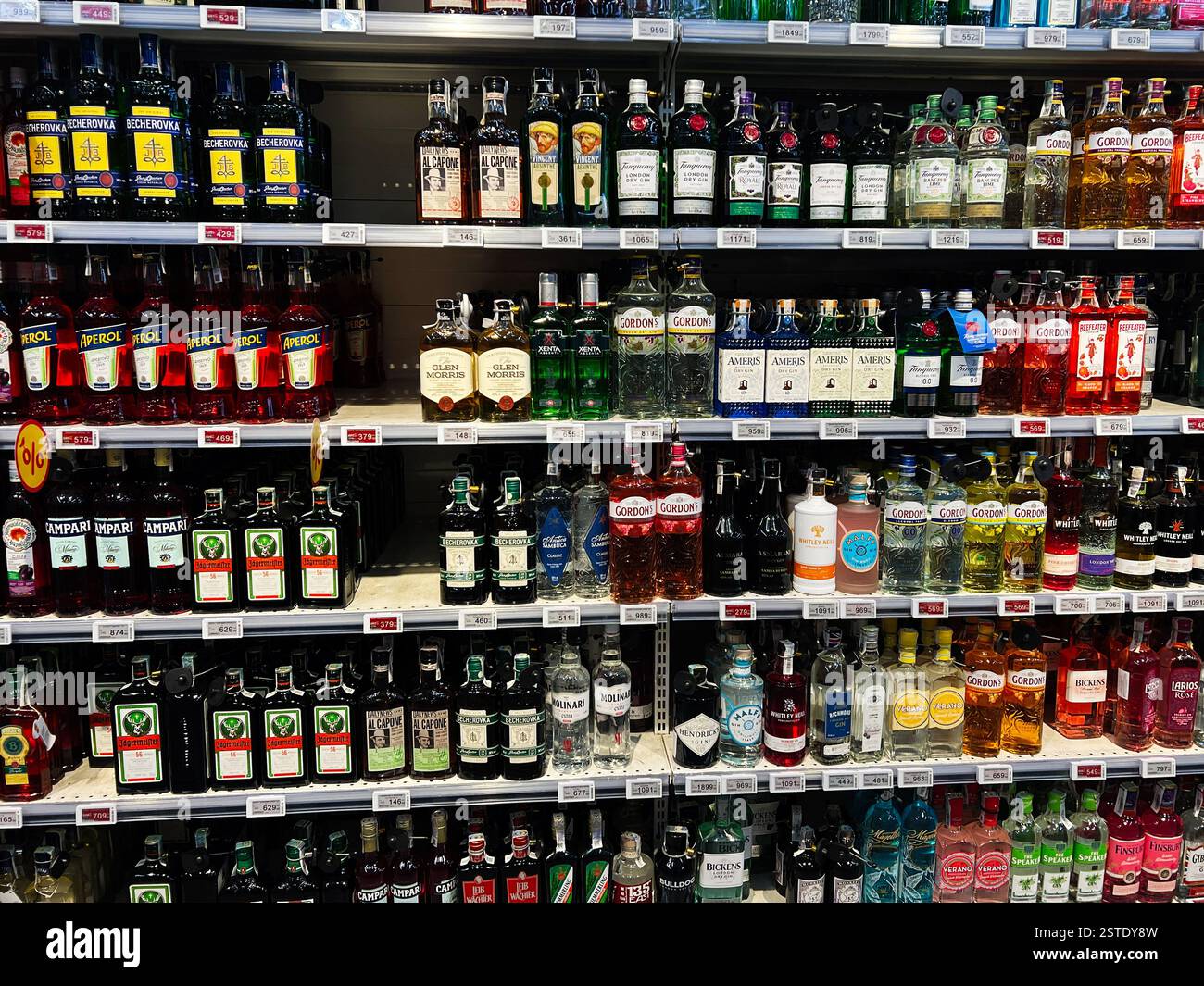 Lviv, Ukraine - February 16, 2025: Selection of colorful spirits ...