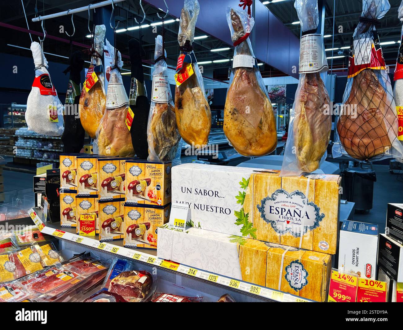 Lviv, Ukraine - February 16, 2025: Diverse selection of cured meats and ...