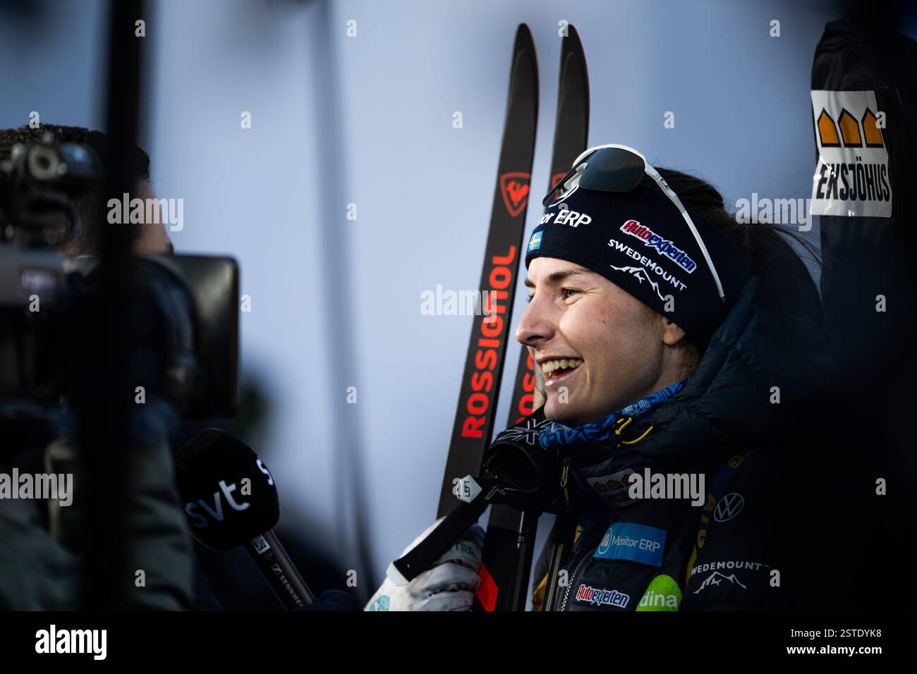 Ella Halvarsson of, Sweden. , . is interviewed after competing in women ...