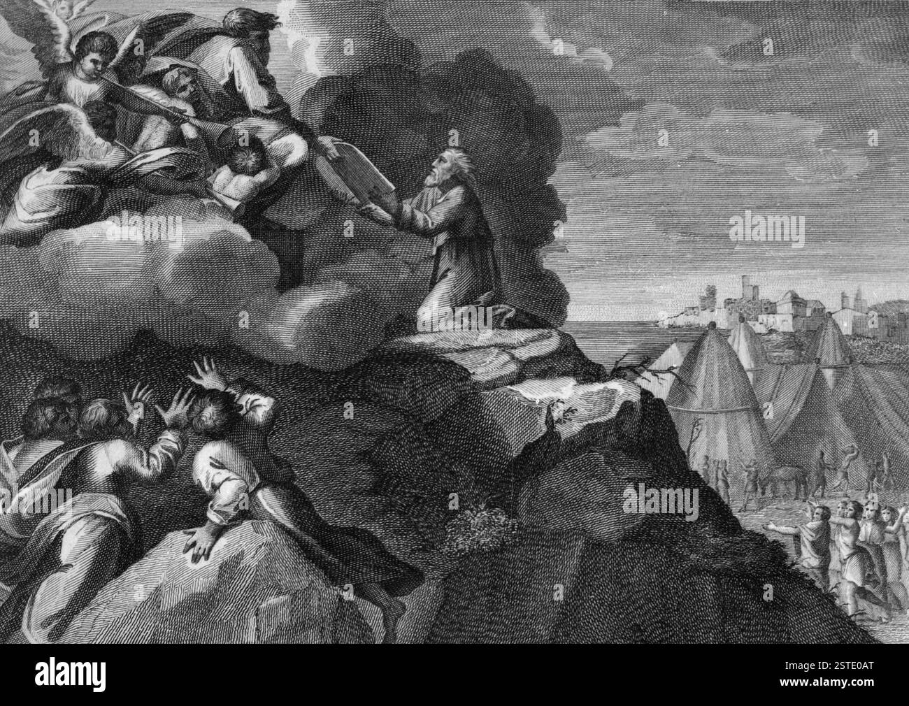 God gives Moses the tablets of the law, illustration 19th century Stock ...