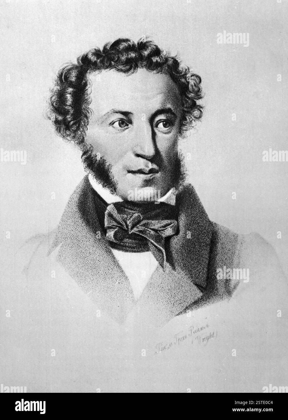 Russian poet and playwright Alexander Pushkin, illustration 1800s Stock ...