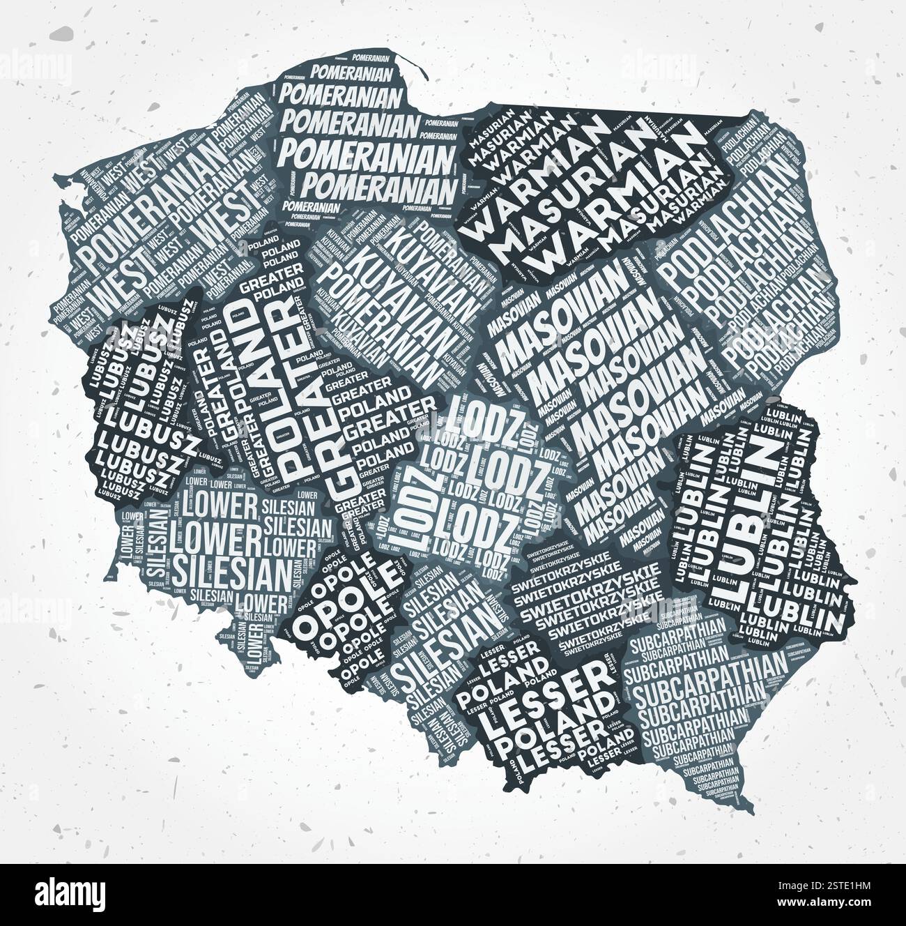 Poland regions word clouds. Country shape on textured background ...