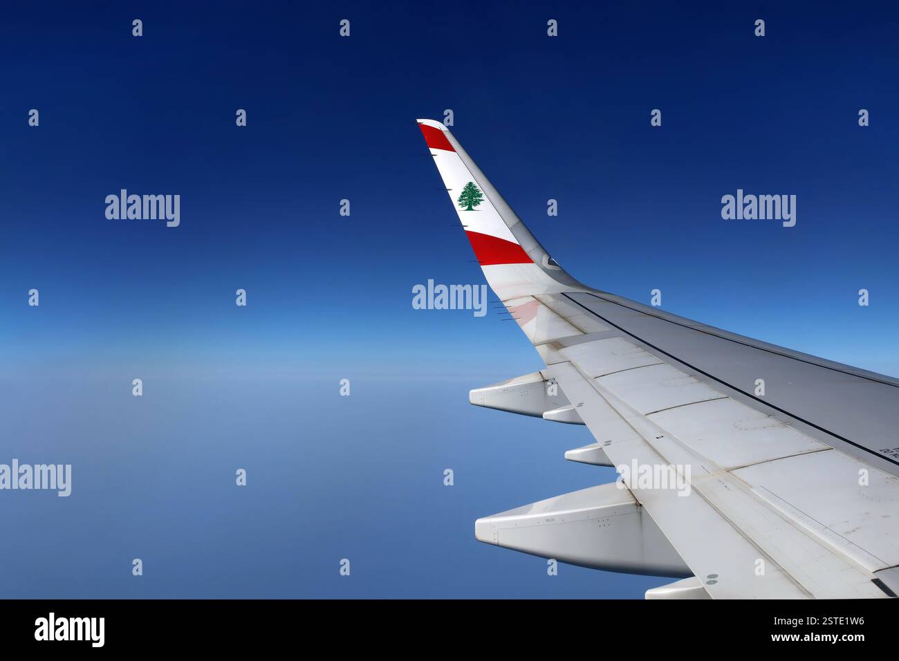 The wing of a Middle East Airline plane with the cedar emblem Stock ...