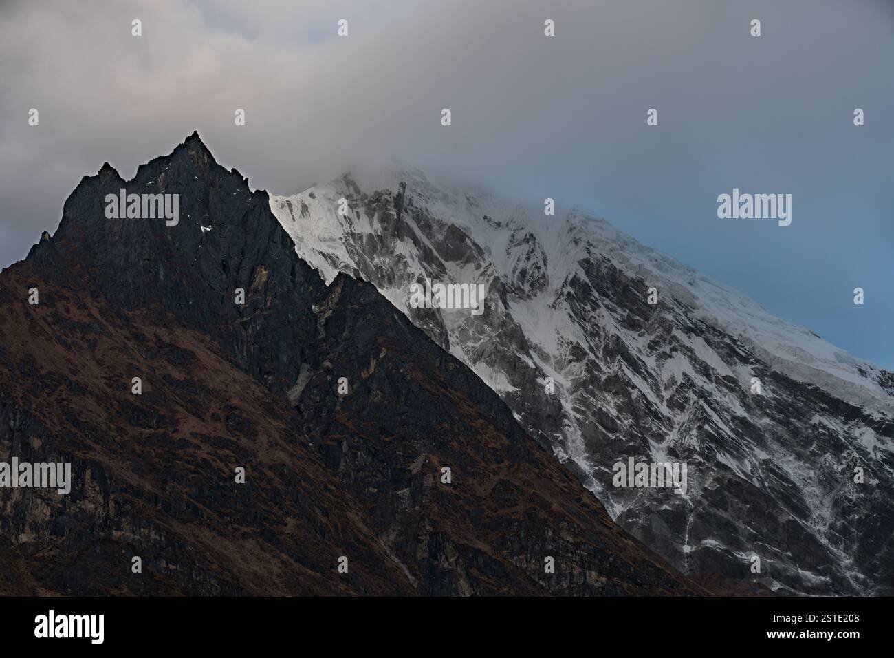 Early Morning Clouds over langtang lirung mountain in the Himalayas of ...