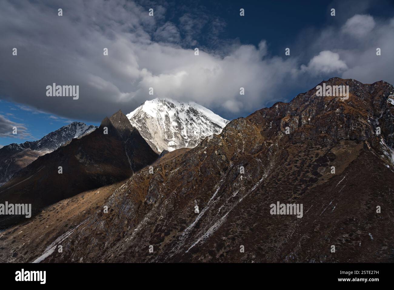 Early Morning Clouds over langtang lirung mountain in the Himalayas of ...