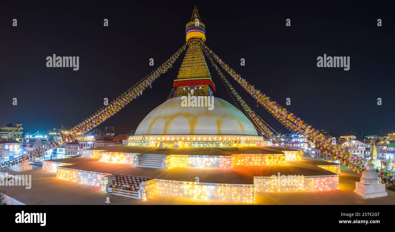 Boudhanath stupa illuminated for Losar in Kathmandu Stock Photo - Alamy