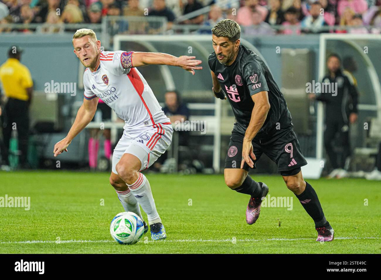 Tampa, Florida, USA, February 14, 2025, Inter Miami and Orlando City SC players Robin Jansson #6 ...