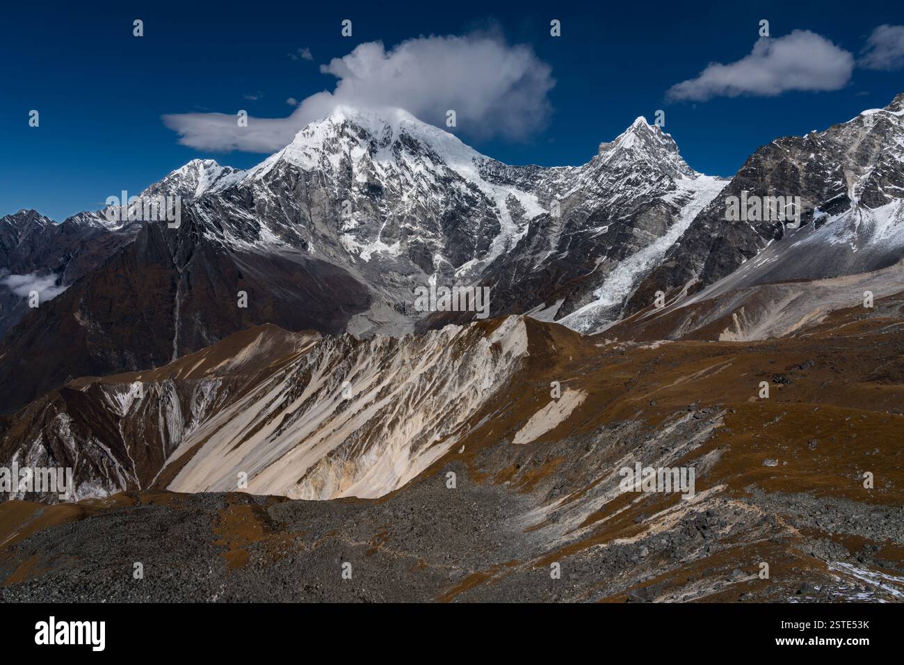 Early Morning Clouds over langtang lirung mountain in the Himalayas of ...