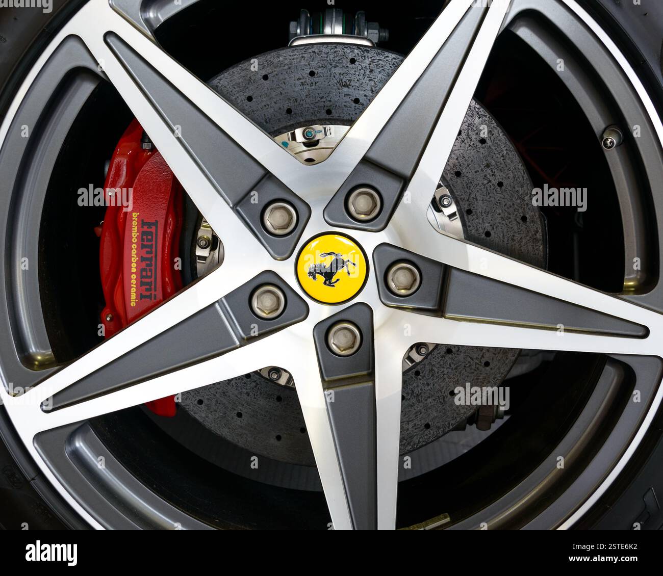 The ferrari california is fitted with ceramic disk brake hi-res stock ...