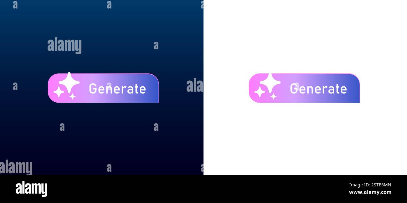 Modern AI generate button with futuristic gradient design and digital stars. Icon featuring ...