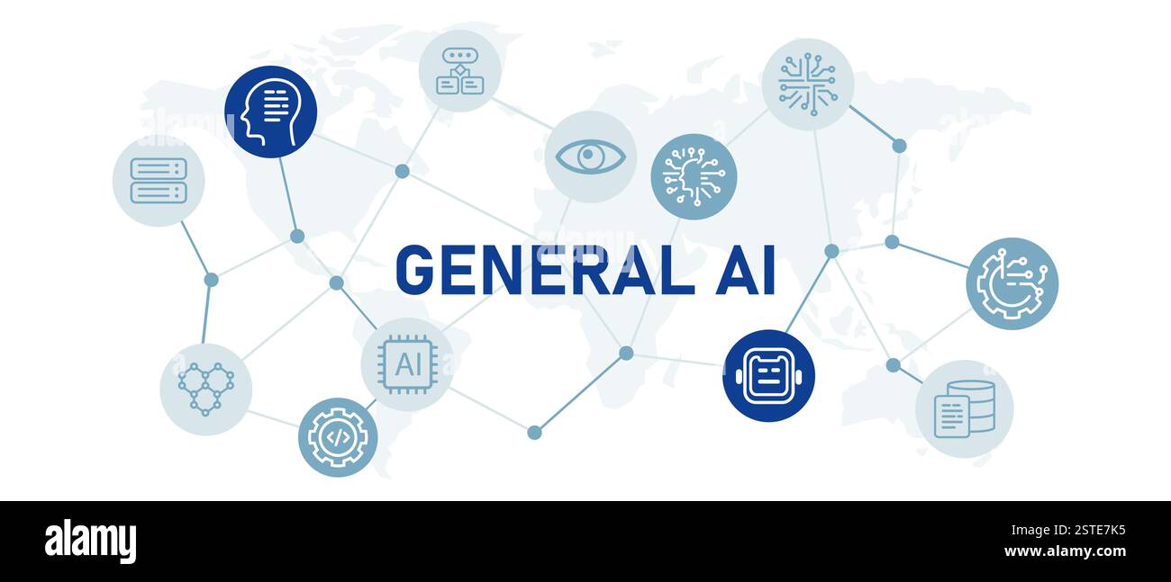 General AI icon set with illustration modern future technology generalization adaptive system ...