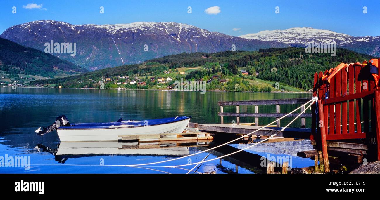 The panoramic landscape from the waterfront at Ulvik, Hardangerford ...