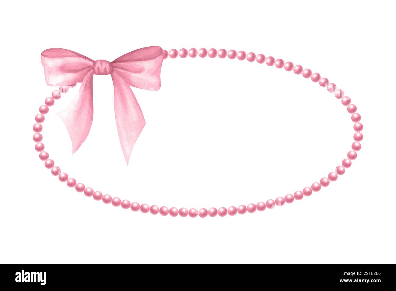 Horizontal oval frame template with pink bow and bead necklace, A4 ...