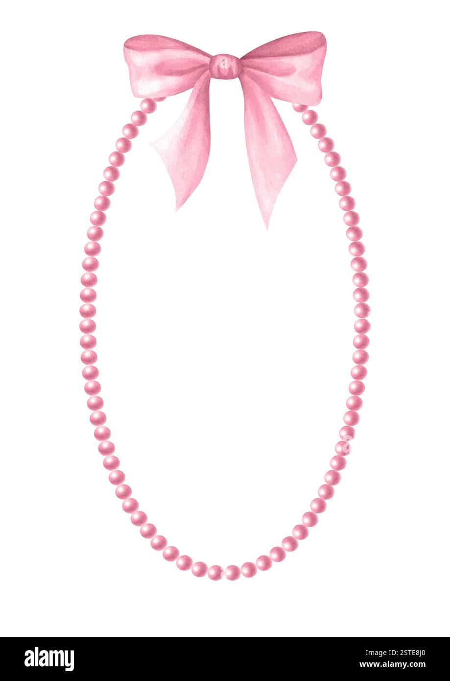 Vertical oval frame template with pink bow and bead necklace, A4 ...