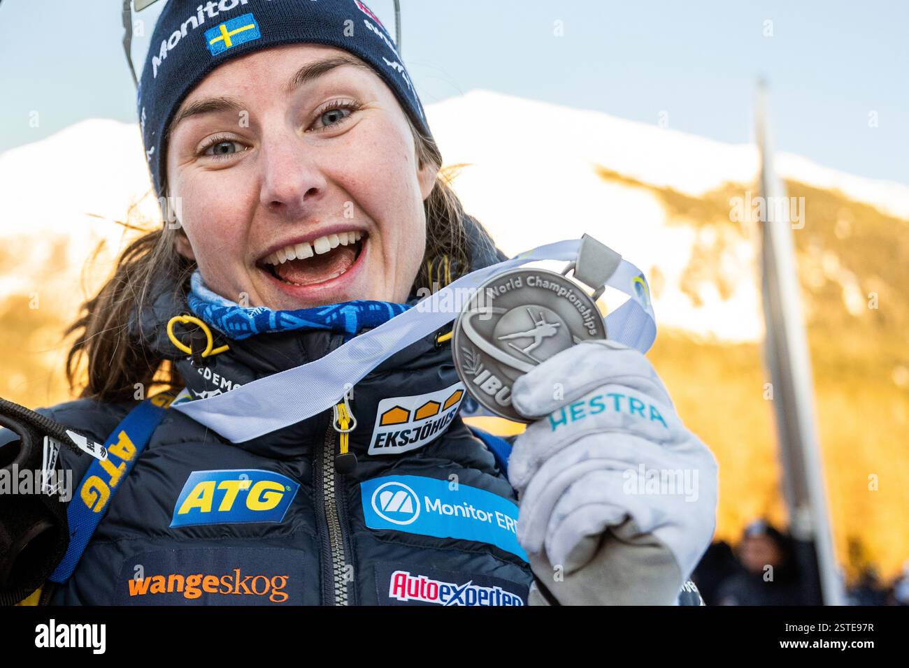 Silver medalist Ella Halvarsson of, Sweden. , . celebrates as she poses ...