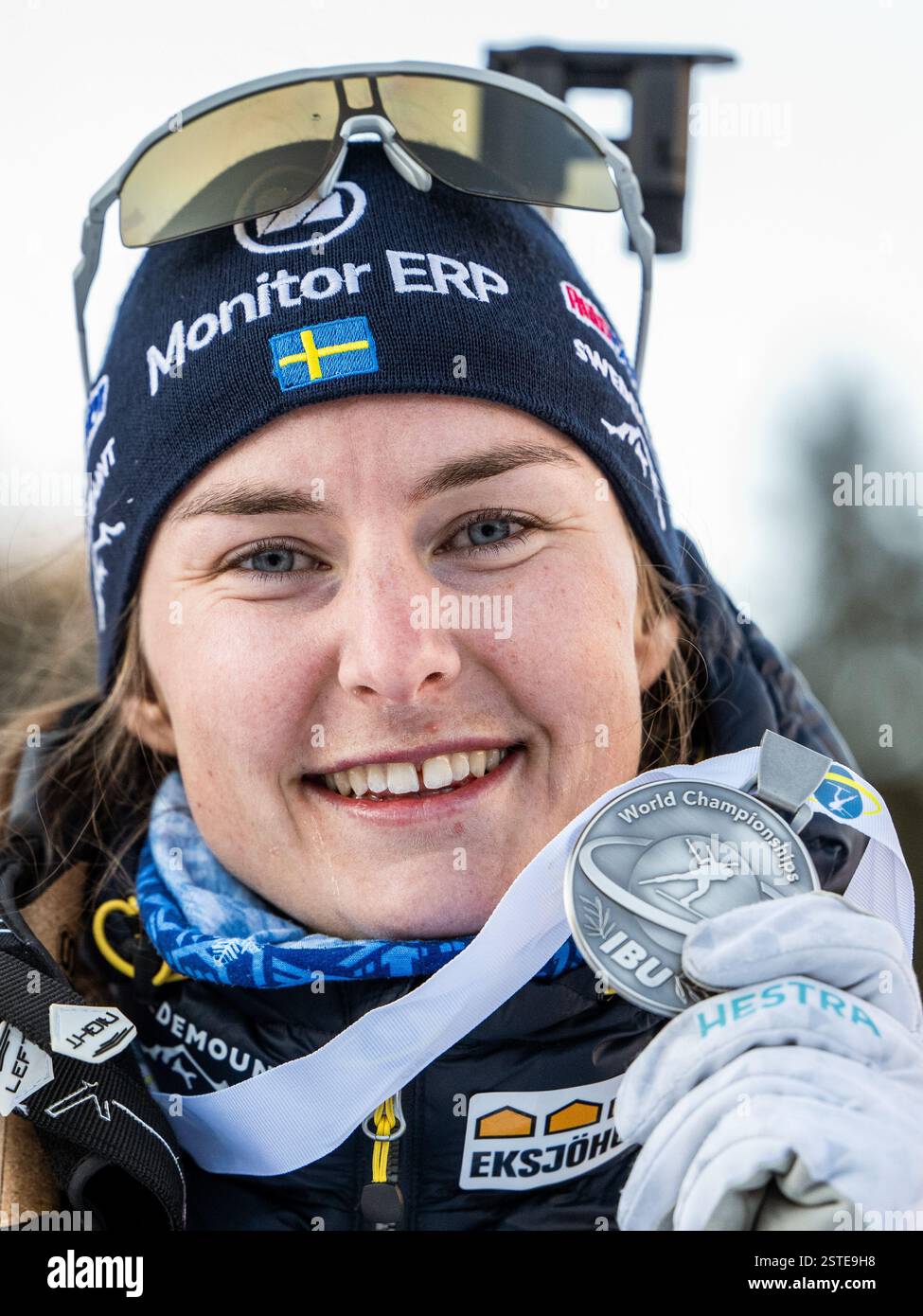 Silver medalist Ella Halvarsson of, Sweden. , . celebrates as she poses ...