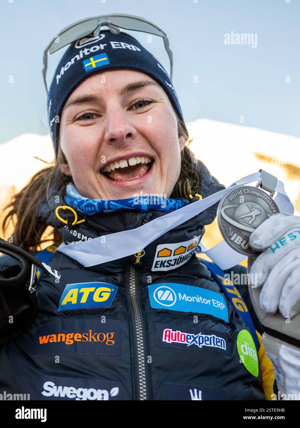 Silver medalist Ella Halvarsson of, Sweden. , . celebrates as she poses ...