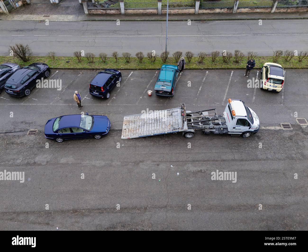 Castell'Arquato, PC, Italy - February 5th 2024 Tow truck is loading a ...