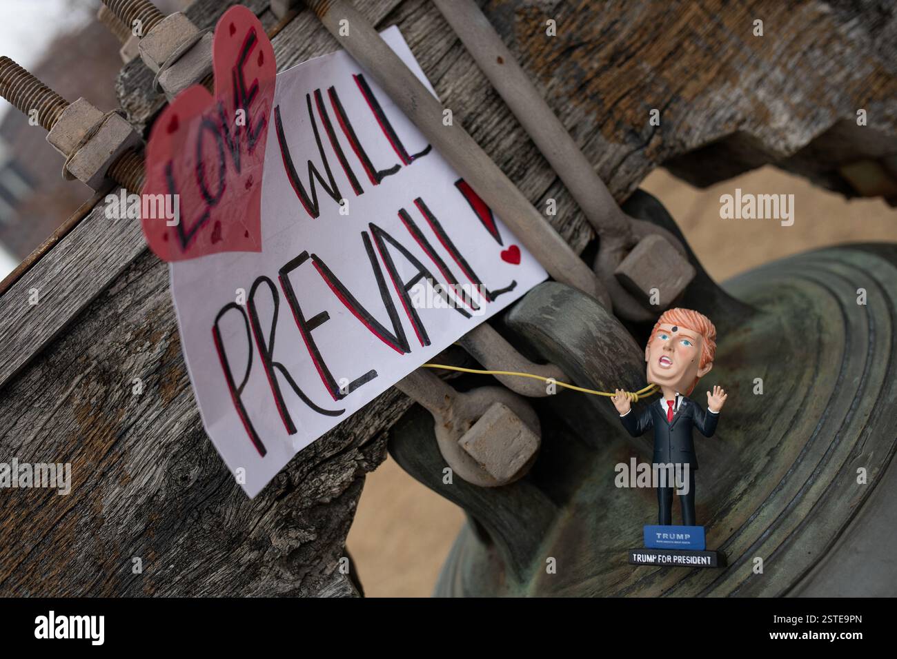 Denver, Colorado, USA. 17th Feb, 2025. A Donald Trump bobble lays with ...