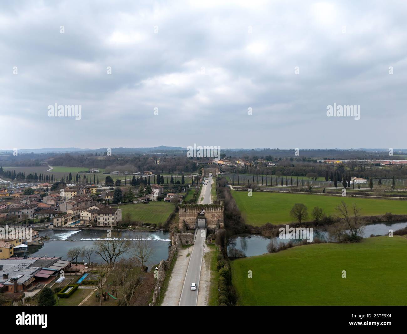 Valeggio sul Minicio, VR, Italy - February 16th 2025 Aerial view of ...