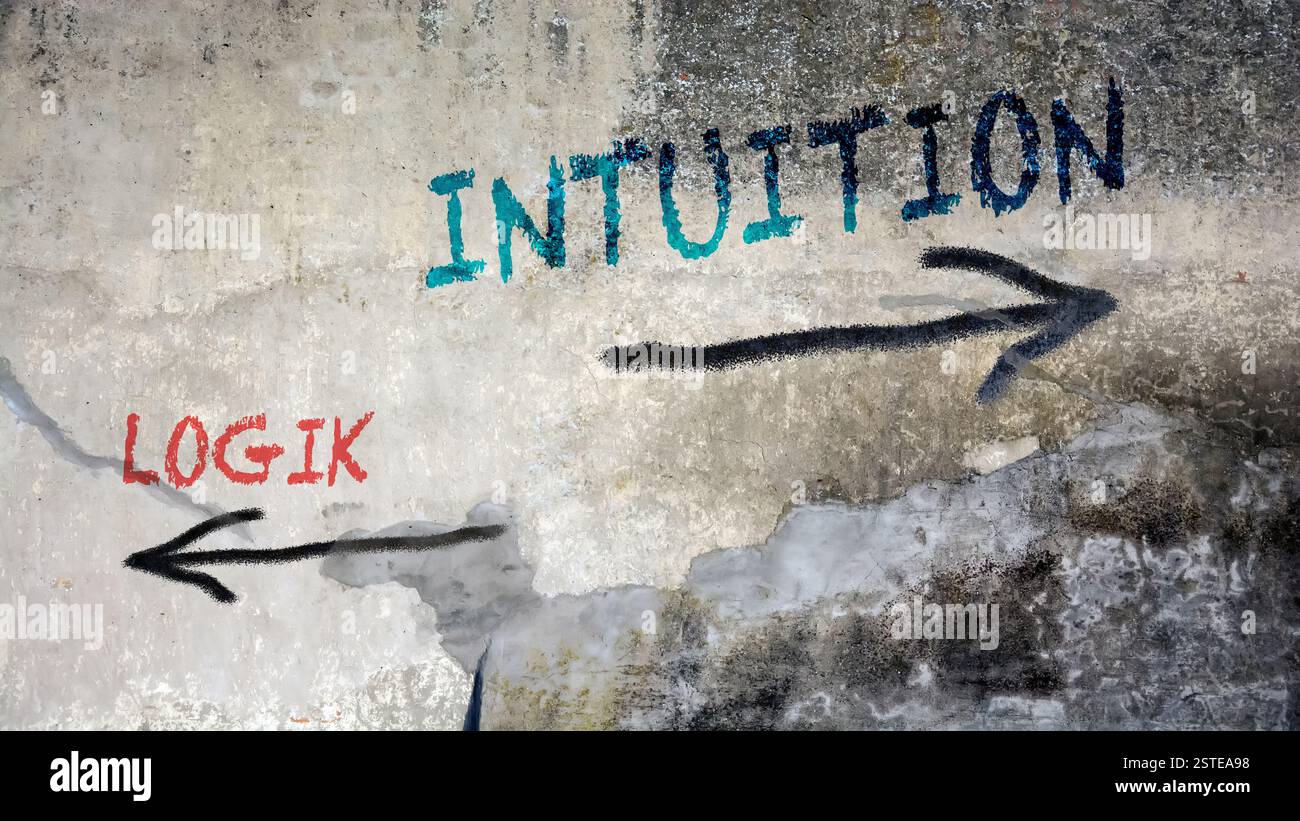 An image with a signpost pointing in two different directions in German ...