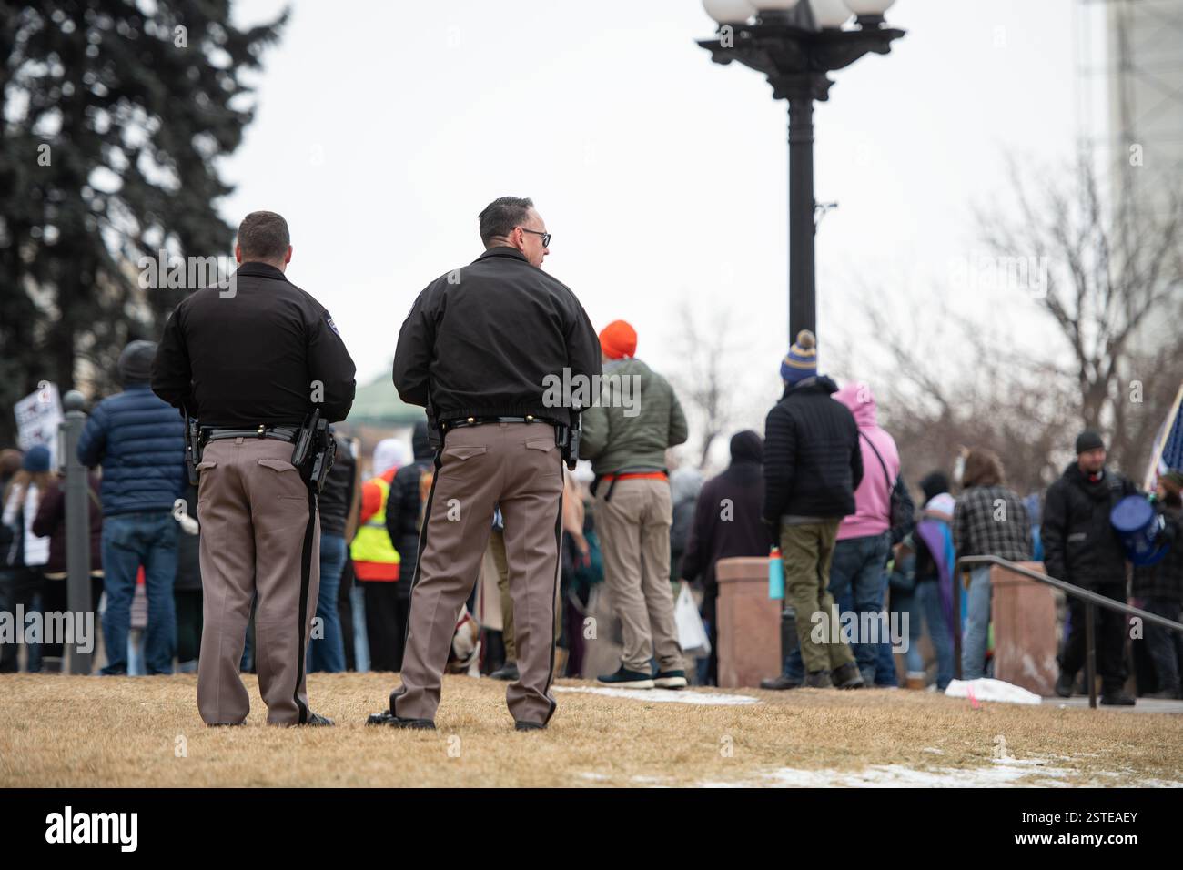 Denver, Colorado, USA. 18th Feb, 2025. Colorado Highway Patrol watch a ...