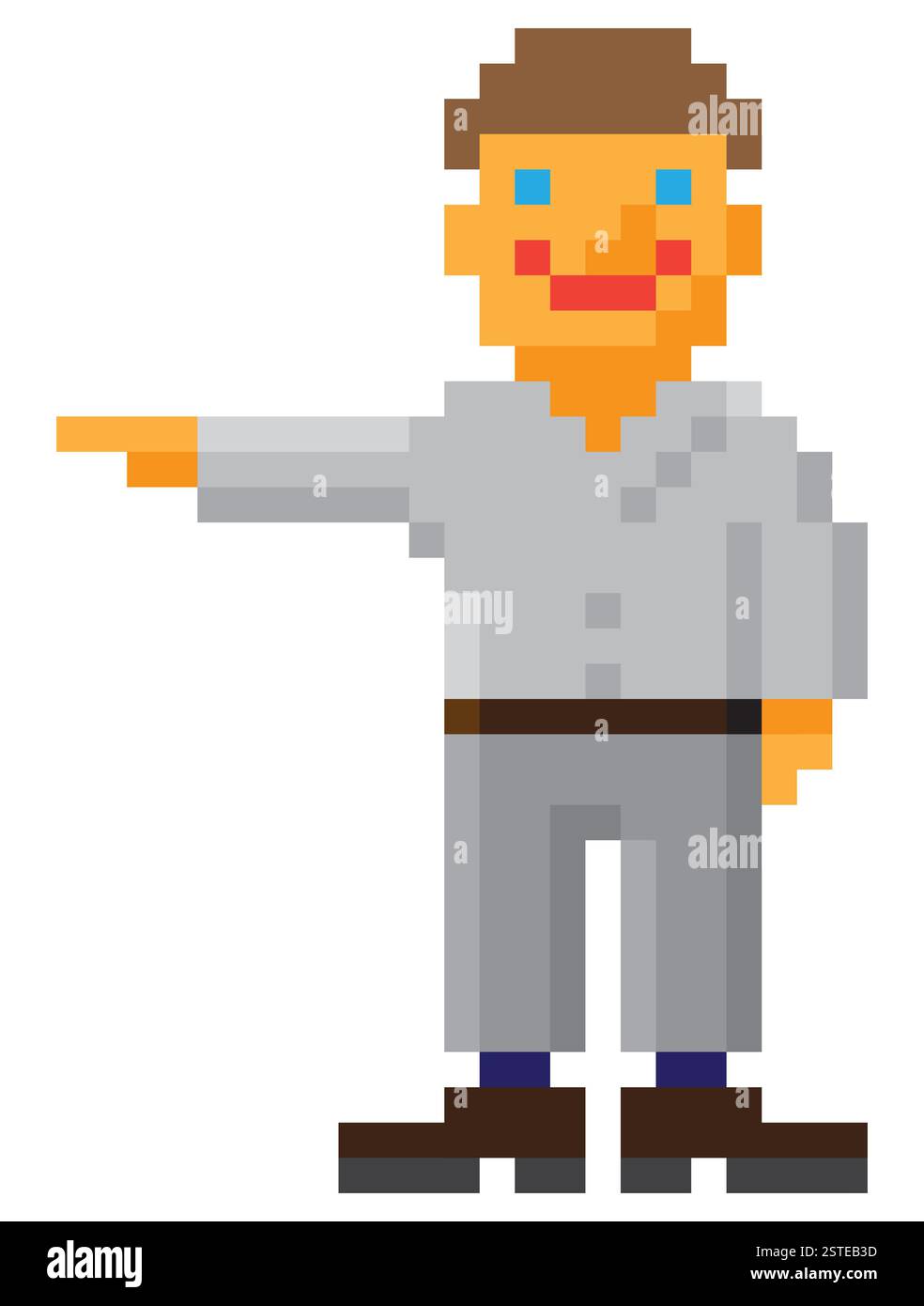 Pixel art style man with pointing hand gesture on white background ...