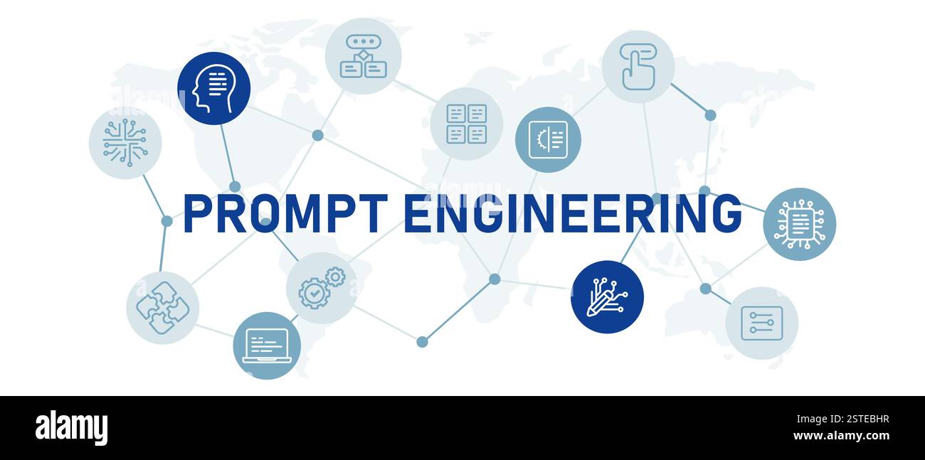 Prompt engineering icon set with illustration generative prompting smart machine bot assistance ...