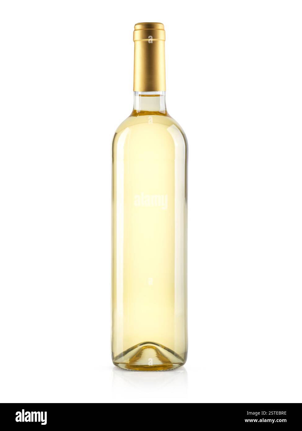 A clear image of an upright, unopened bottle of white wine, featuring a ...