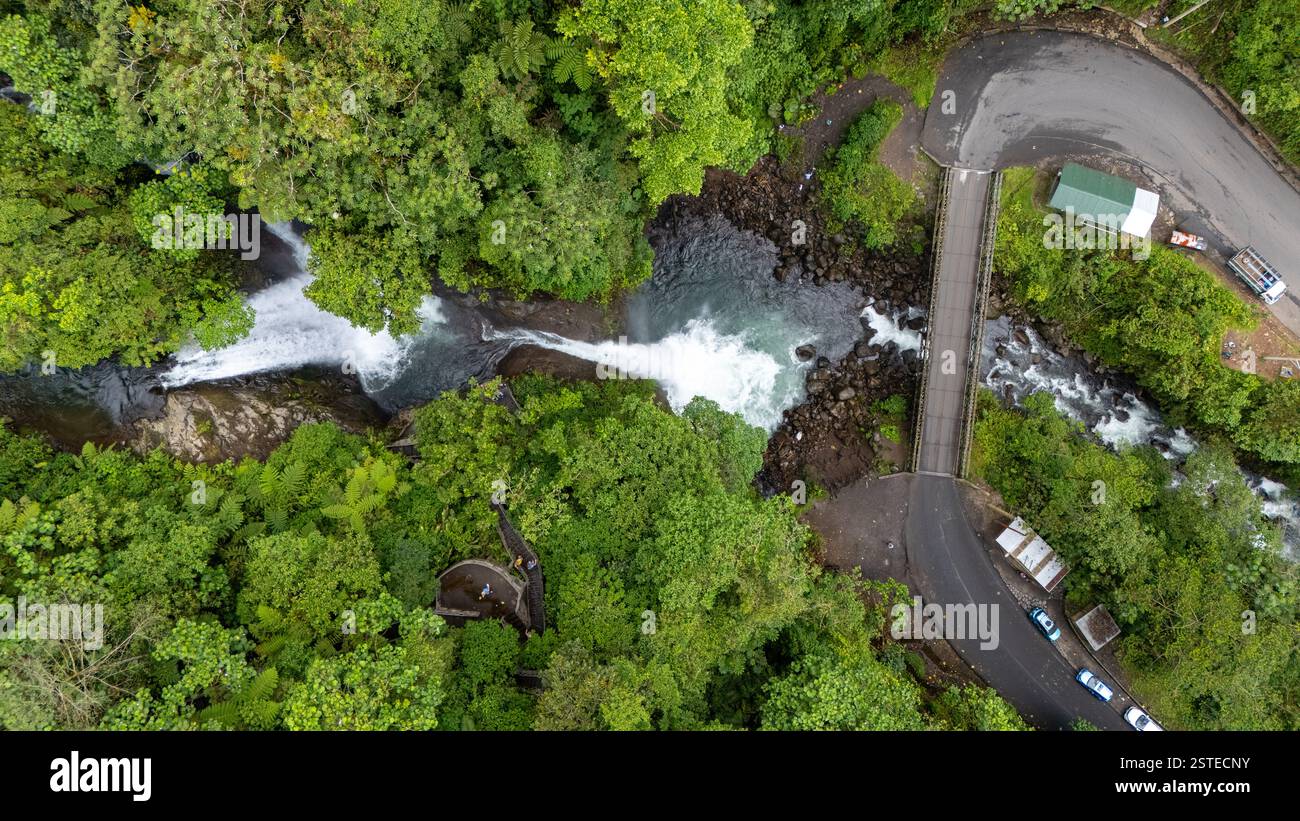 Beautiful drone aerial view of the magestic La Paz waterfall in Costa ...