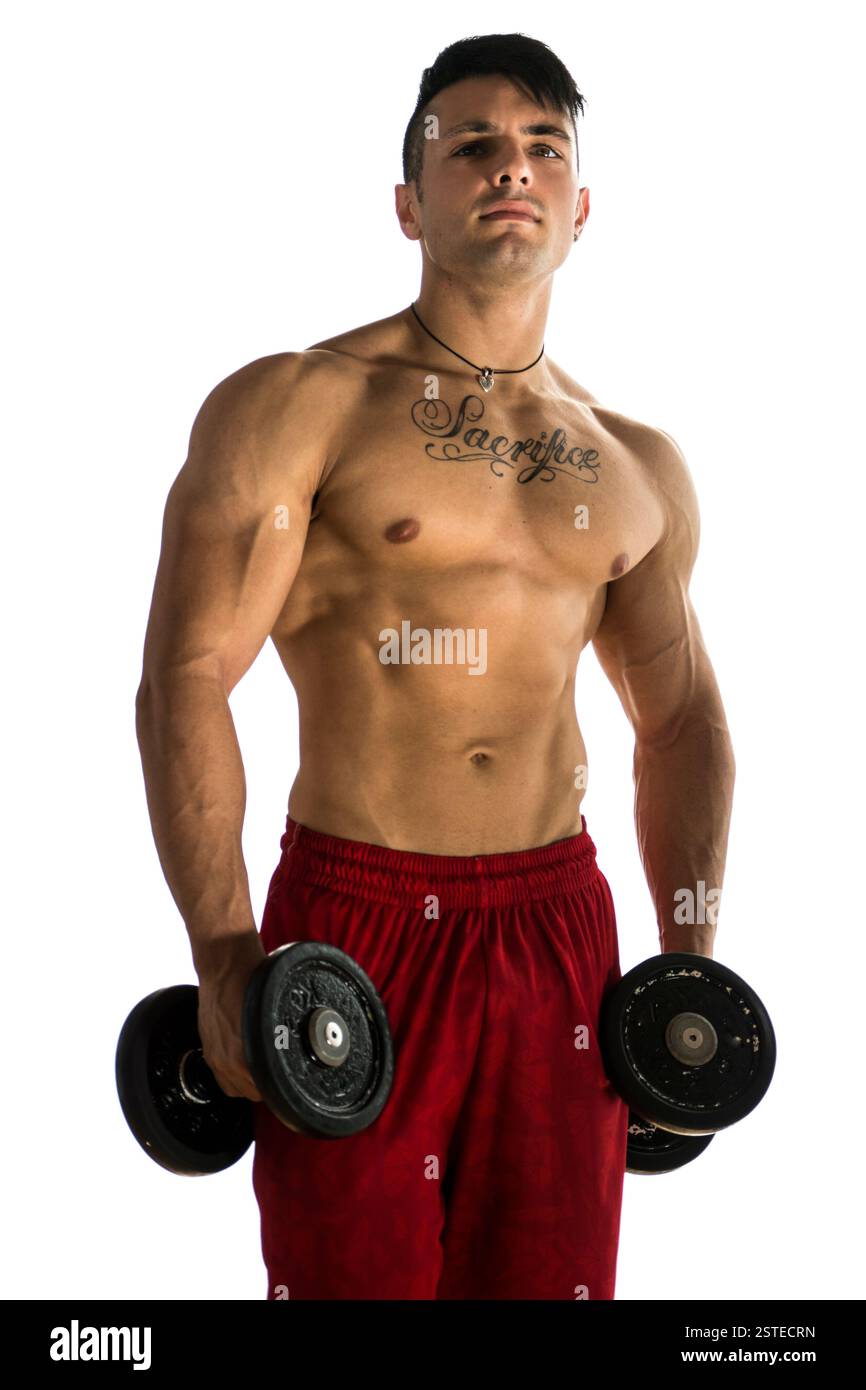 Portrait of a muscular man lifting weights Stock Photo - Alamy