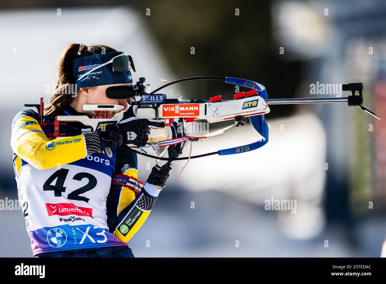 Ella Halvarsson of, Sweden. , . during zeroing ahead of women's 15 km ...
